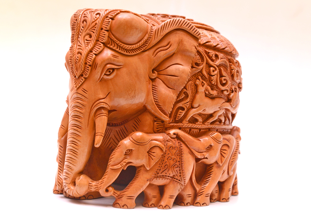 Wood Carving Family Circle Elephant - Solitairegems