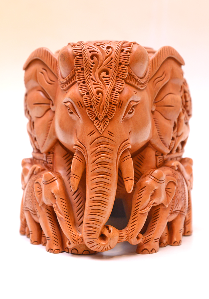 Wood Carving Family Circle Elephant - Solitairegems